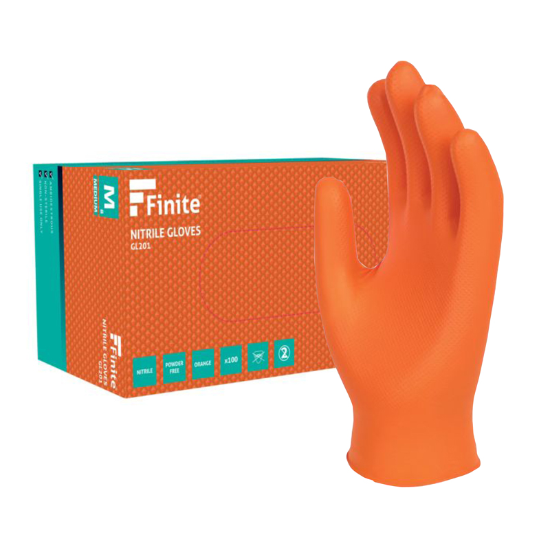 Polyco Finite Orange Heavy-Duty Disposable Nitrile Gloves GL20 (Case of ...