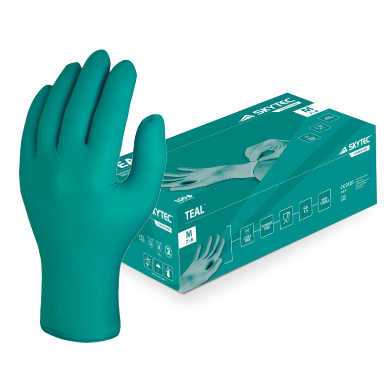 Skytec Teal Food-Safe Chemical Protection Gloves Box of 100